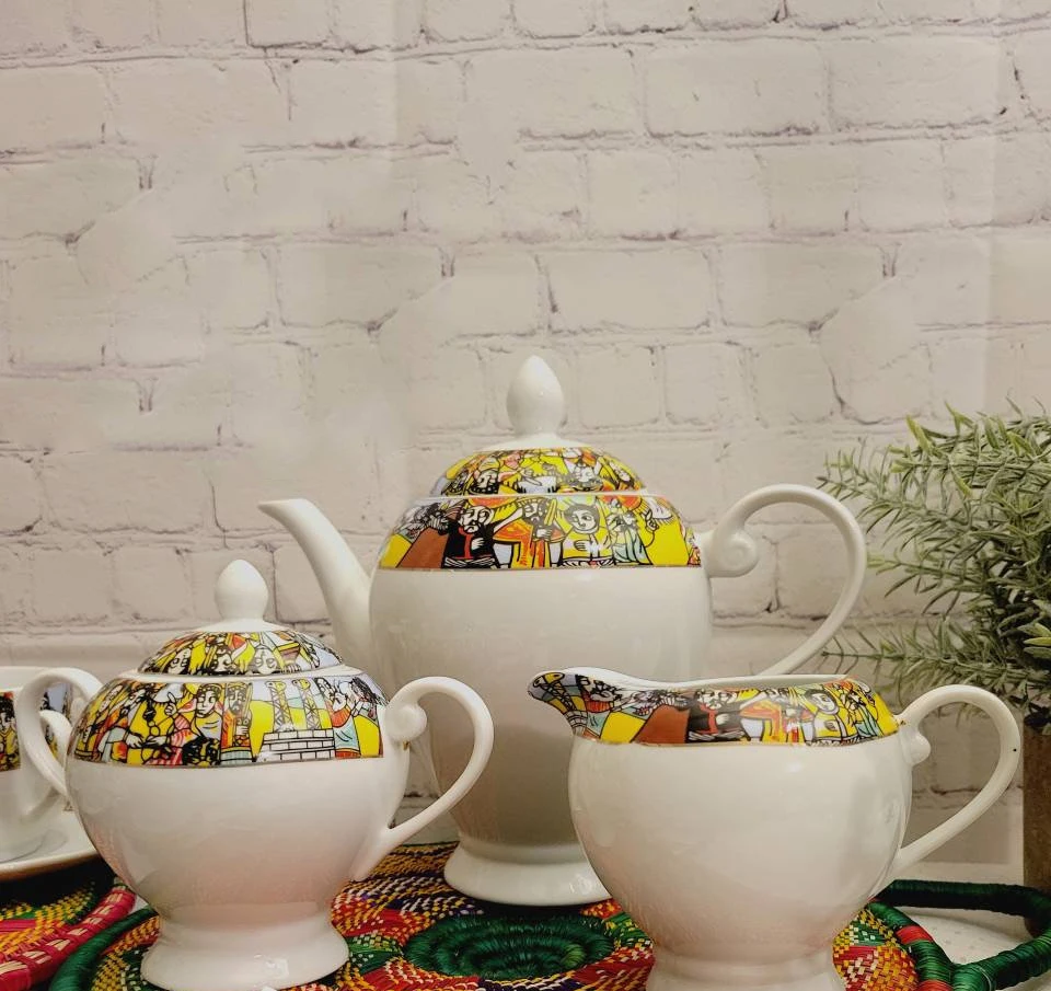 23 Pcs Ethiopian/eritrean Coffee Set Bright Tebeb Edition. Comes With Jebena 6 Cups 6 Saucer 6 ...
