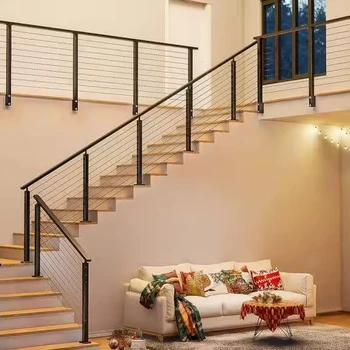 Ss304 Deck Cable Railing System Fascia Mount Custom Matt Black Indoor ...