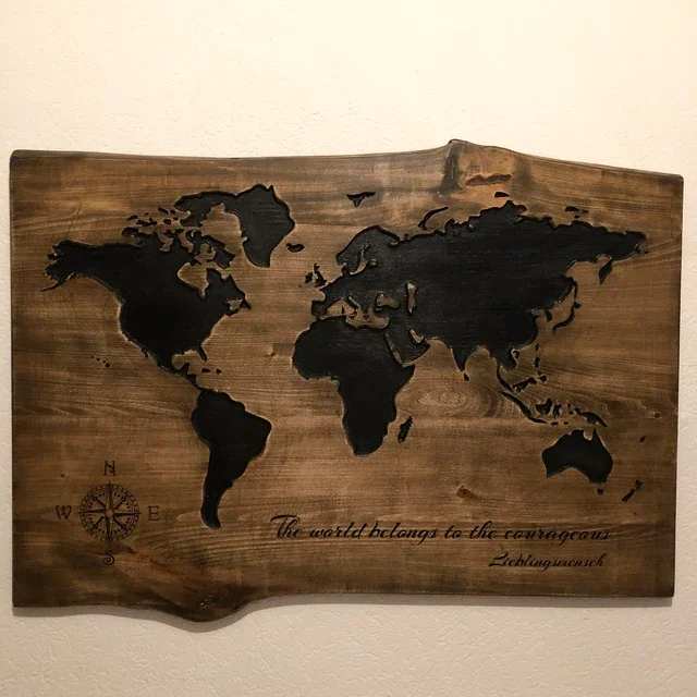 Wooden Crafts Handmade Laser Engraved World Map Wall Decor Custom Sign ...