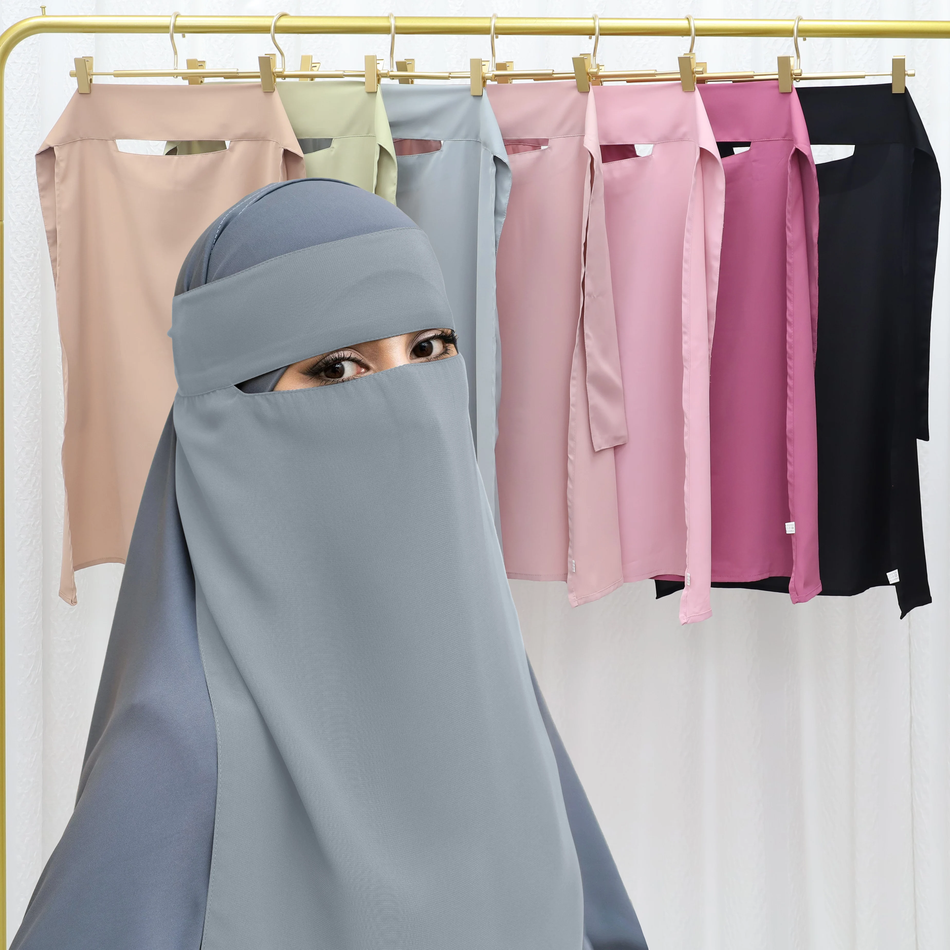 Niqab Muslim Women Instant 2 Layer Half Face Full Cover Prayer Veils ...