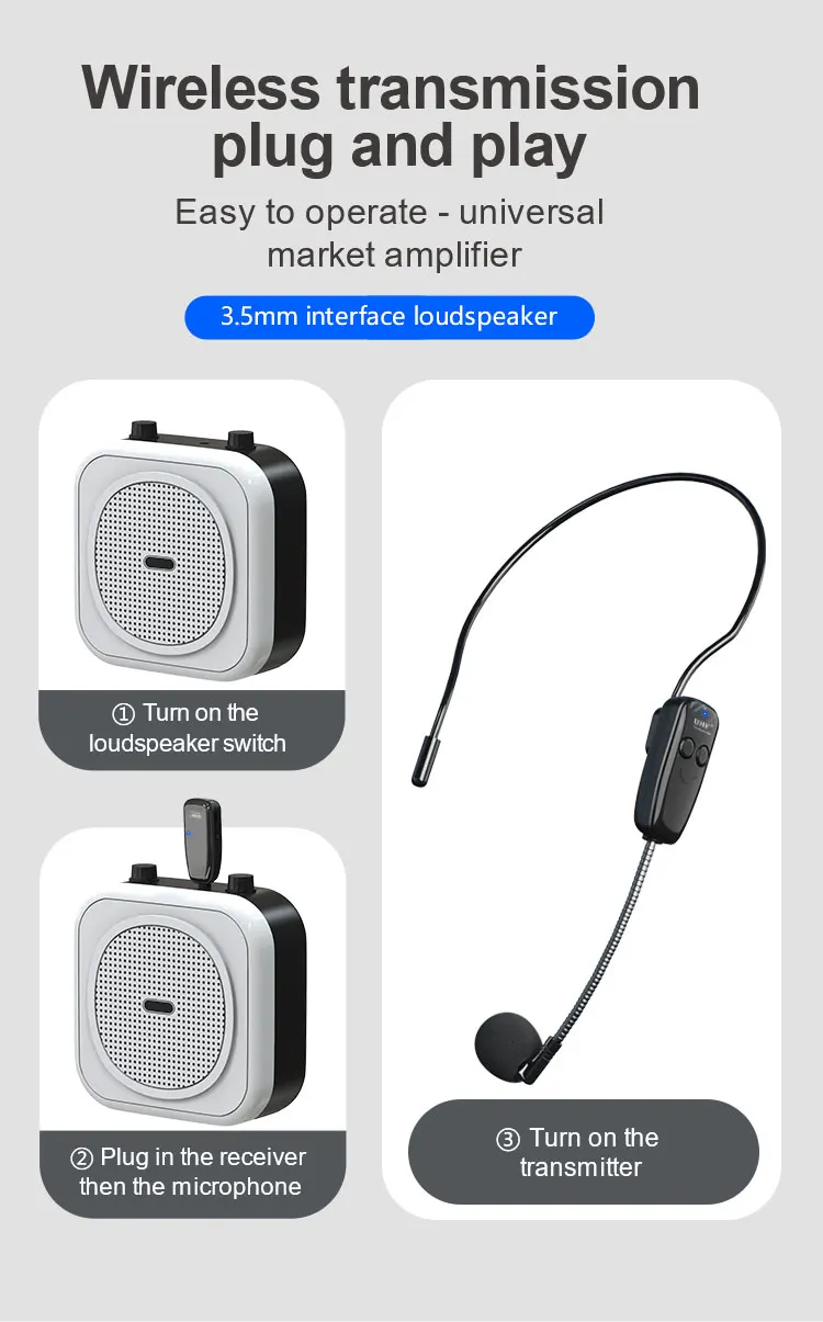 Uhf Portable Head Mounted Wireless Microphone Headset Long Range ...