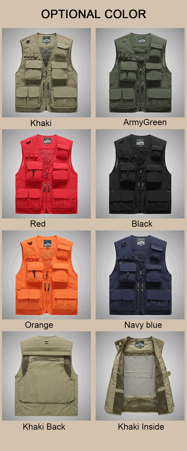 Custom Fashion Utility Vest - Multi-Pocket, Zipper Mesh