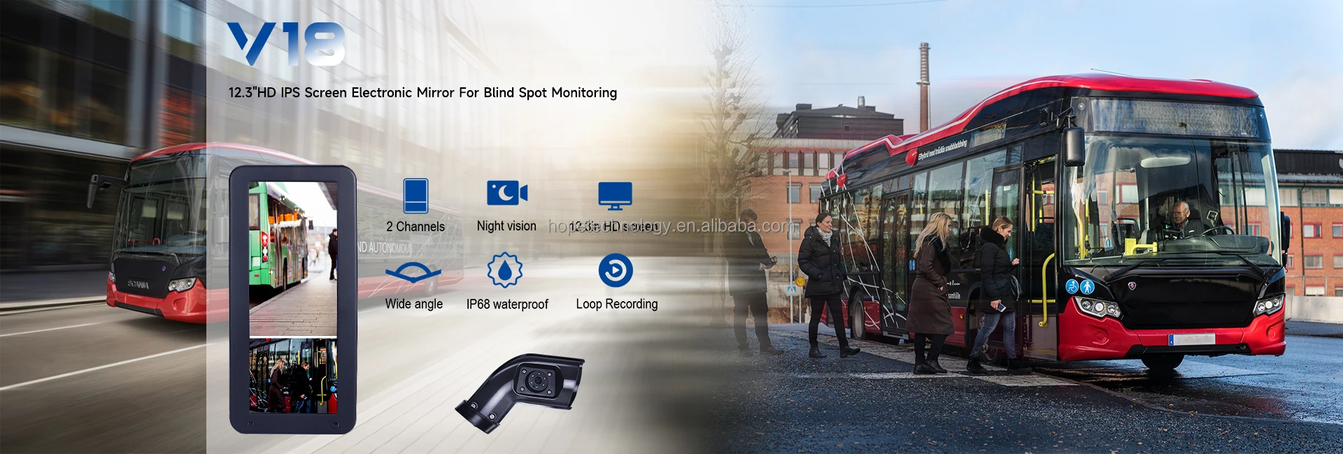 12.3 Inch IPS Truck Bus Side Rear View Blind Spot Car Monitor 2-Channel ...