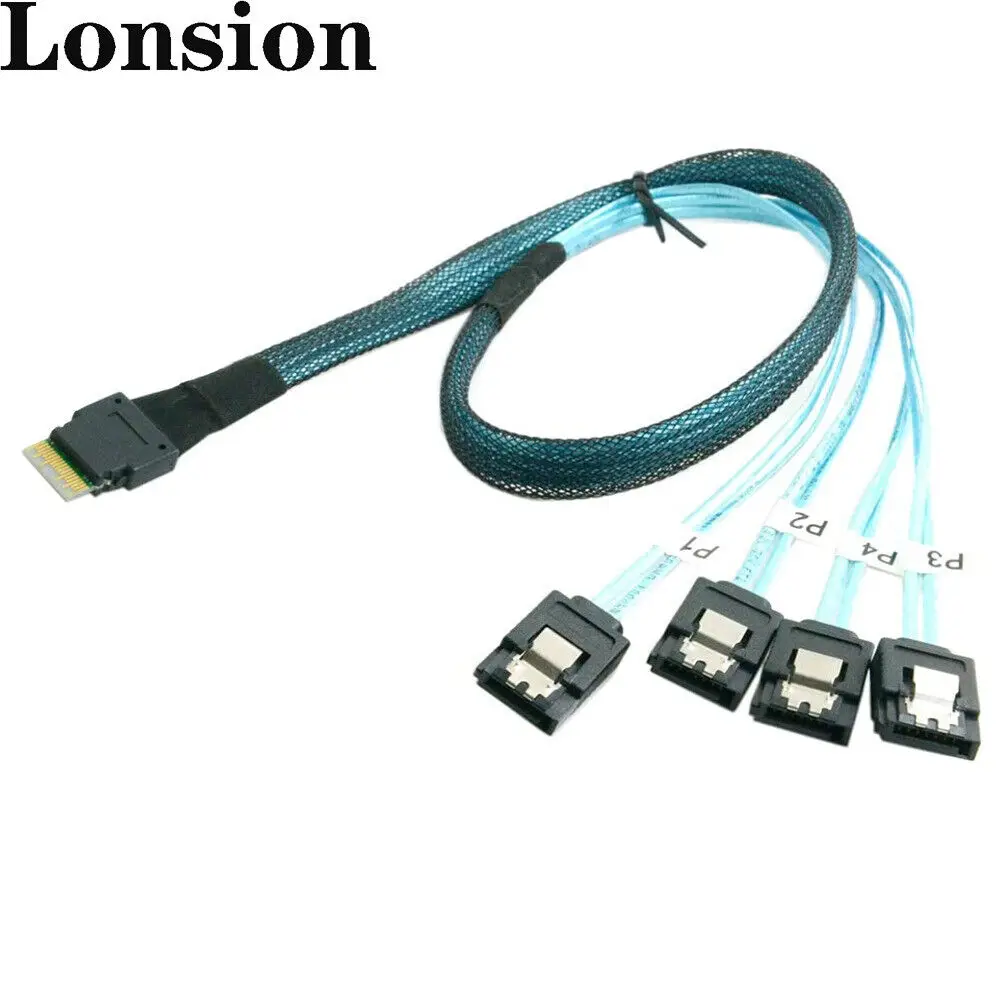 Slimline SAS SFF-8654 4i 38P to 4 Ports SATA Cable - High-Speed Connection