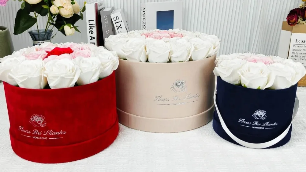 Luxury Suede Cylinder Box For Candles Flower Arrangement Round Hat Box ...
