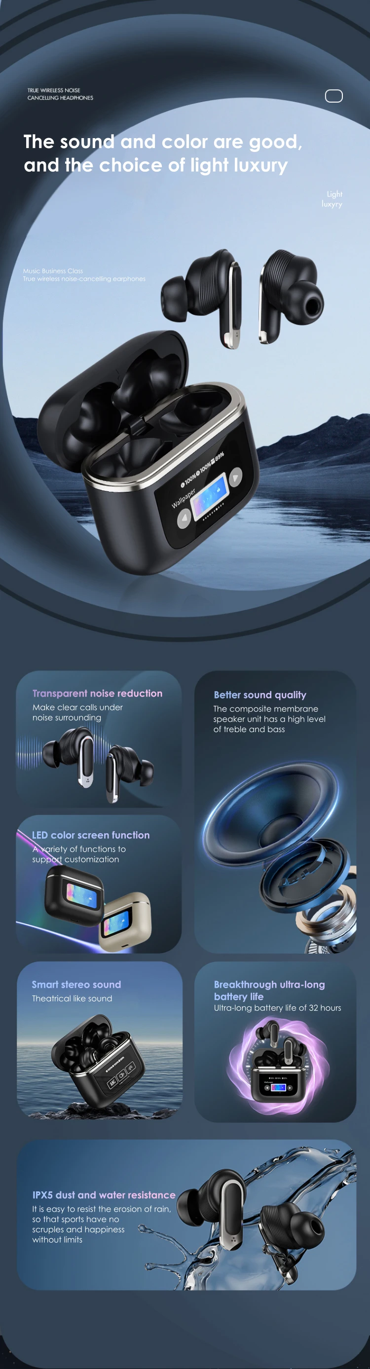 V8 Tws Earphones 2024 Newest Lcd Touch Screen Wireless Earphones With ...