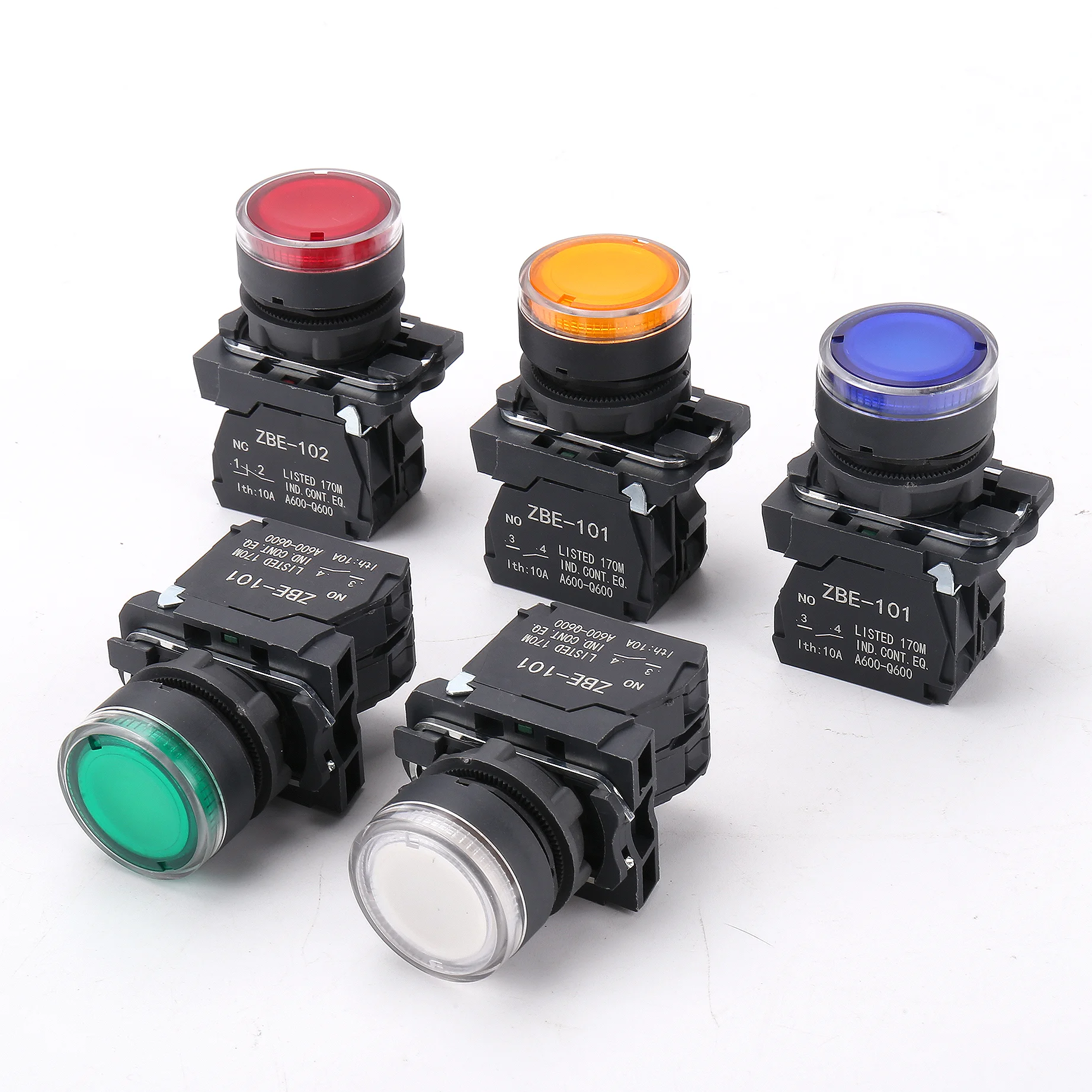 XB4 XB5 Industrial Push Button Switch with Lamp NO NC 22MM Flat Rotary ...