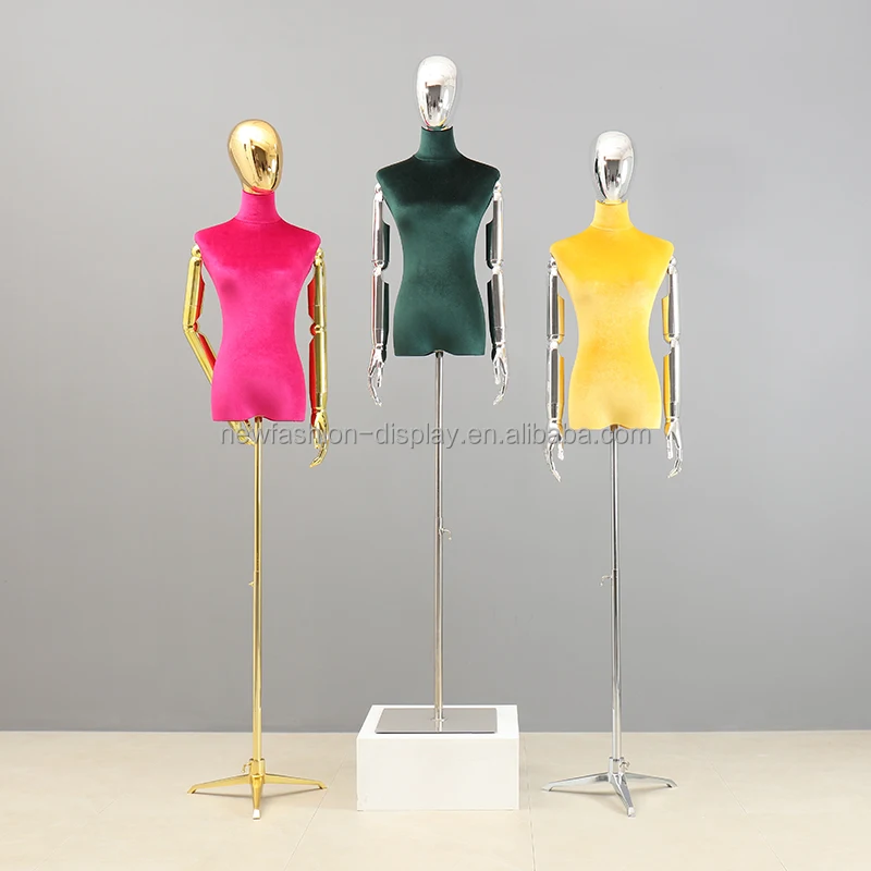 Gold Silver Plated Half Body Mannequin - Velvet Torso