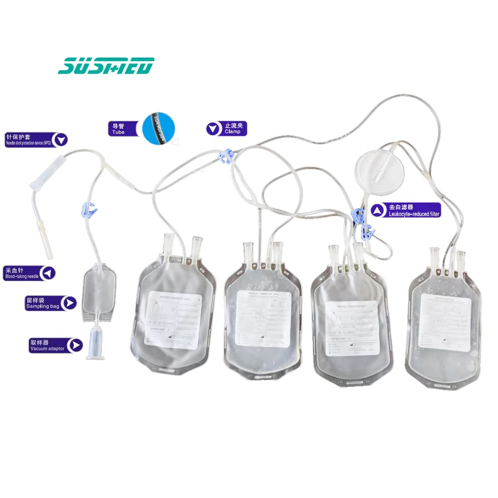 Medical Disposable Singe Double Triple Quadruple Blood Bags 250ml 450ml 500ml with CPDA-1 Blood ...