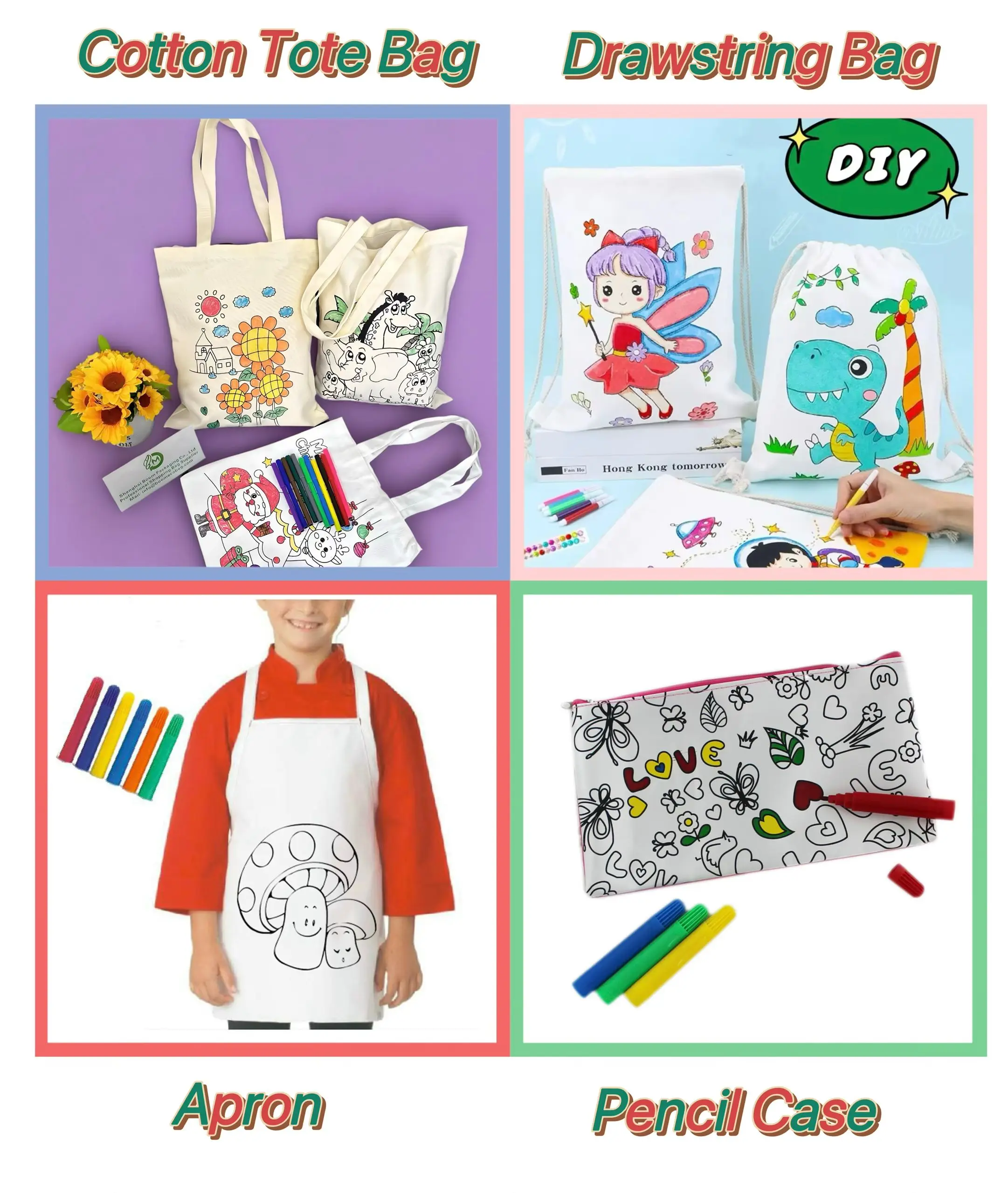 Color Your Own DIY Coloring Pencil Case Canvas Pencil Zipper Pouch ...