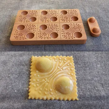 6 Cavities Wood Pelmeni Pierogi Ravioli Dumpling Maker Mold Machine ...