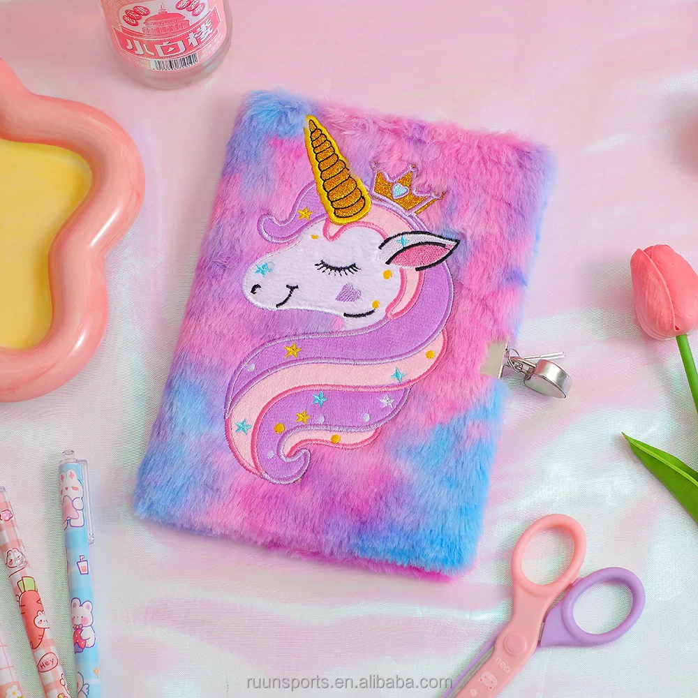 Ruunjoy unicorn Fur Notebook Plush Note Pad Dairy Book With Lock Small ...