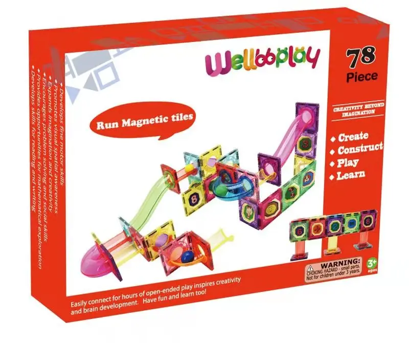 New Design 78pcs Magnet Marble Run Toy Set With Ball 3d Magnetic Tiles ...
