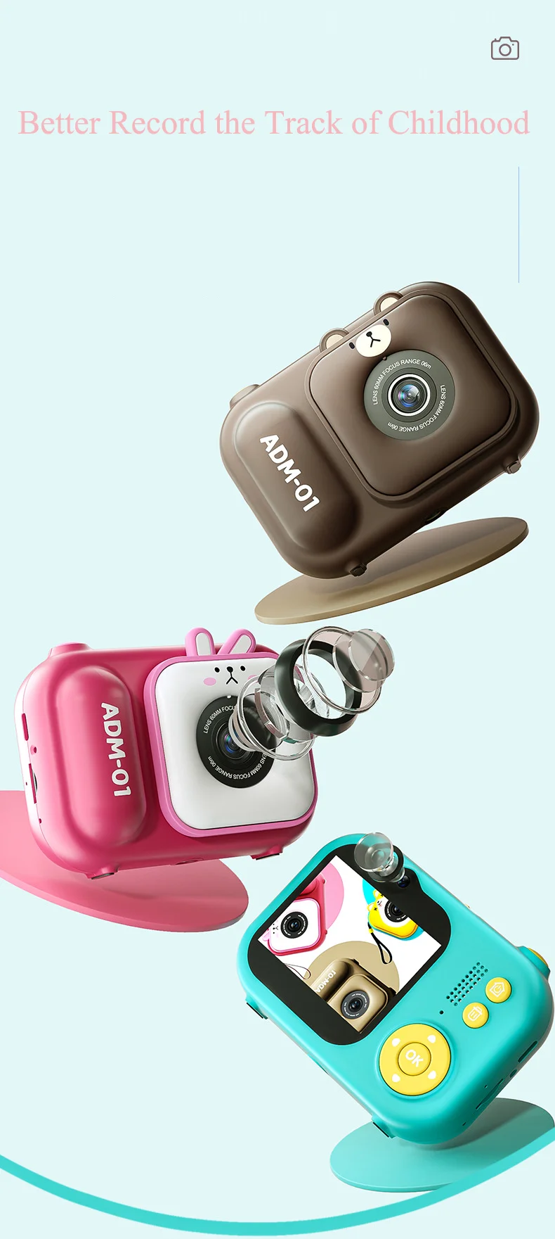 Cute Cartoon Kids Instant Camera Children Fun Christmas Gift Digital ...