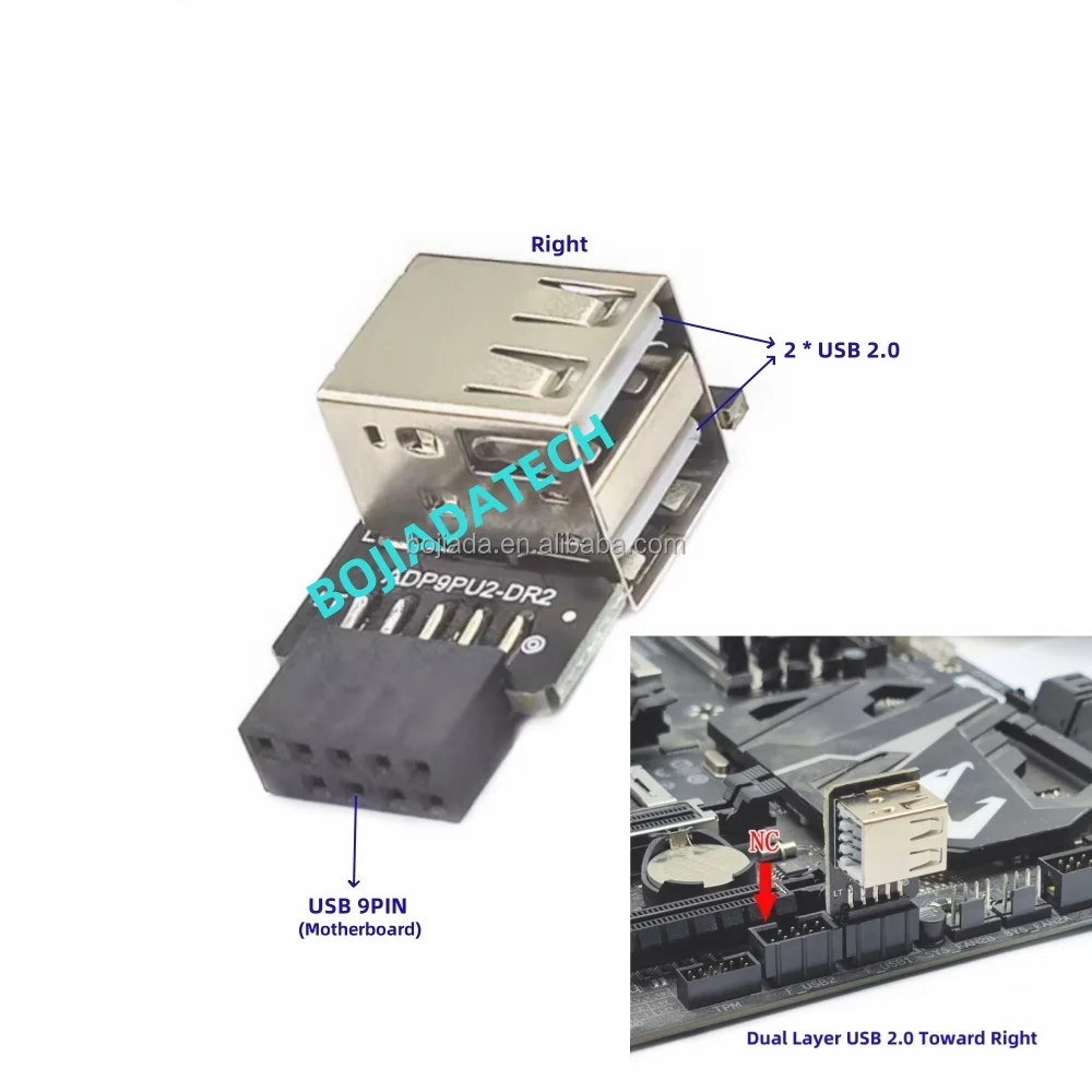 Motherboard 9pin Header to 2 X USB 2.0 Adapter - Dual Layer