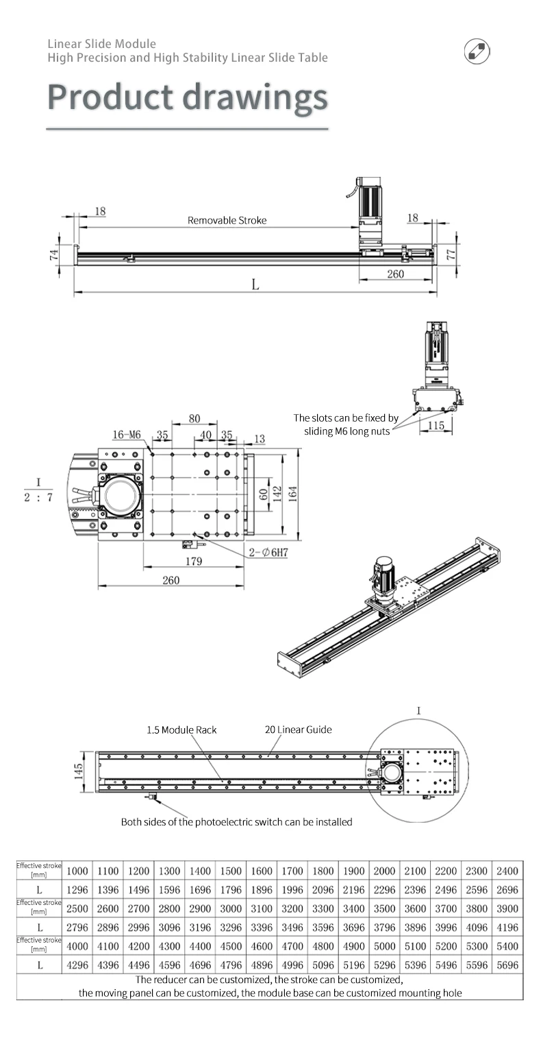 UMOT Custom Heavy Load 300kg Stroke 100mm Aluminum Linear Rails Robot ...