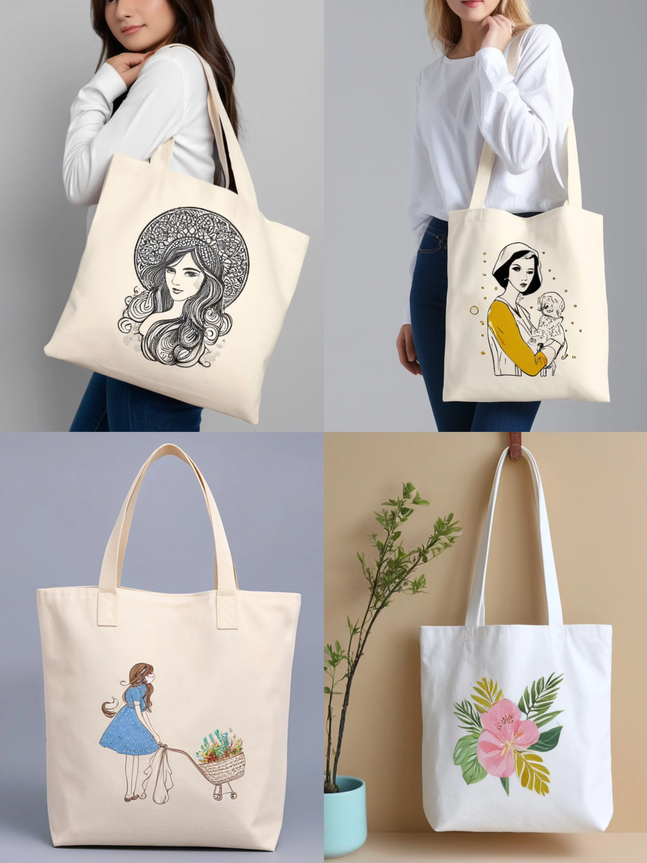 Cotton Canvas 8 OZ Custom Logo Silkscreen Printing Fashionable Tote ...