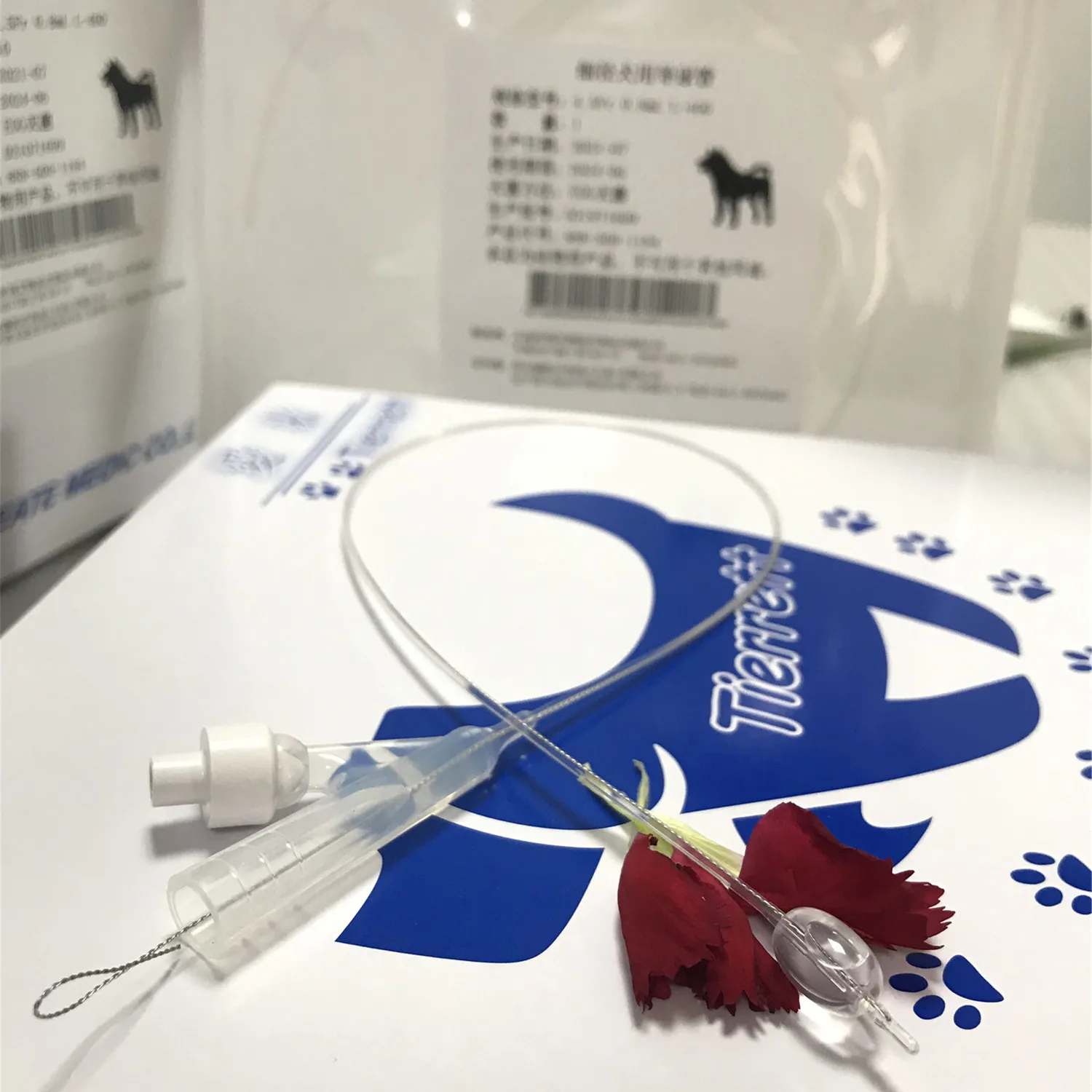 Japan "Tierrett" Silicone Double Cavity Catheter 3.5Fr 0.8ml L-250mm with Balloon and Guide Wire ...