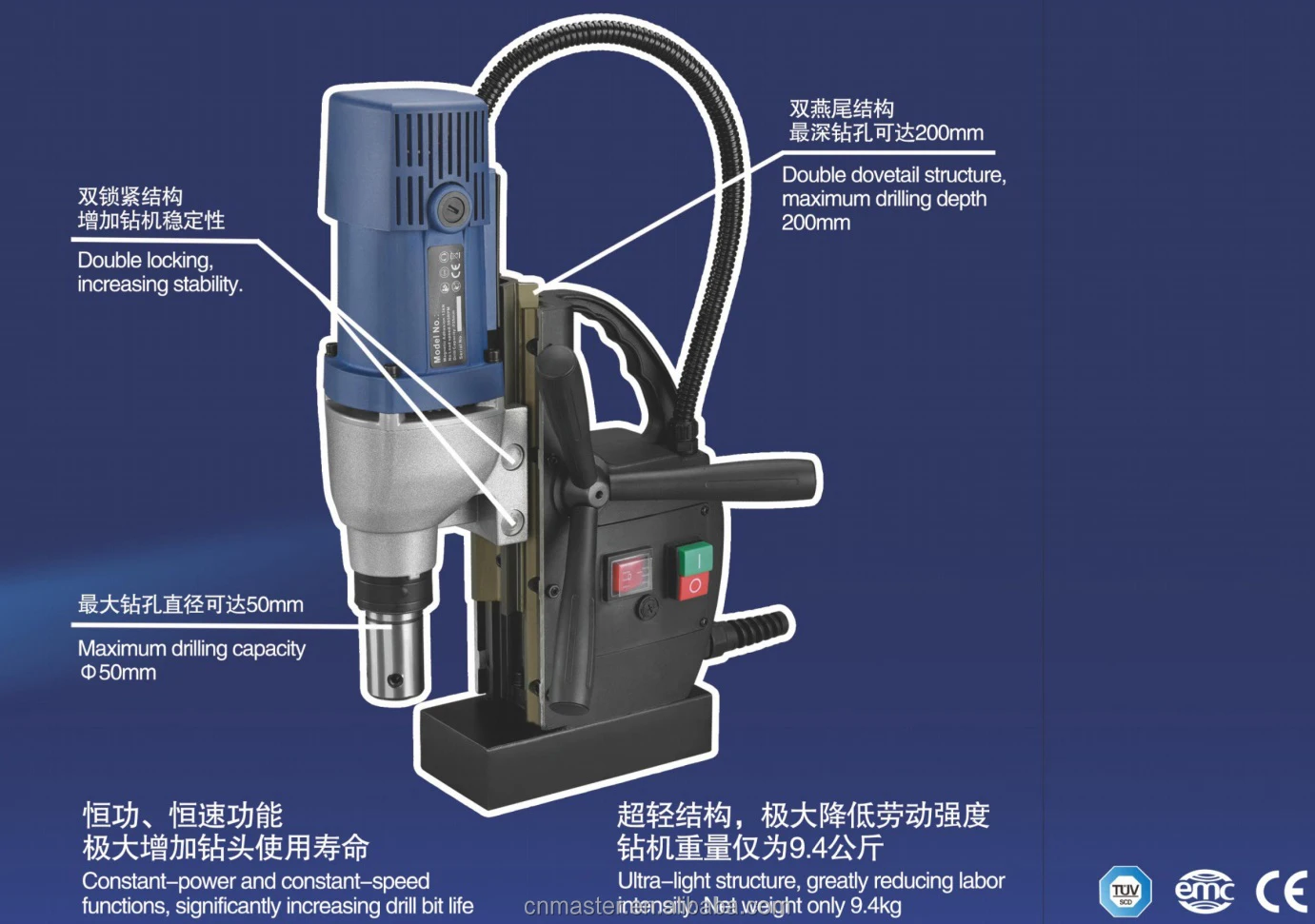 50mm Portable Constant Power Magnet Magnetic Base Core Drill Machine ...