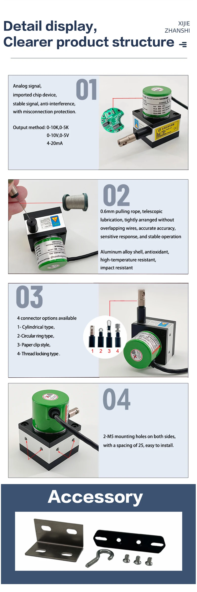 Analog Signal Output Ip54 0-1000mm String Encoder 4-20ma Pull Wire ...