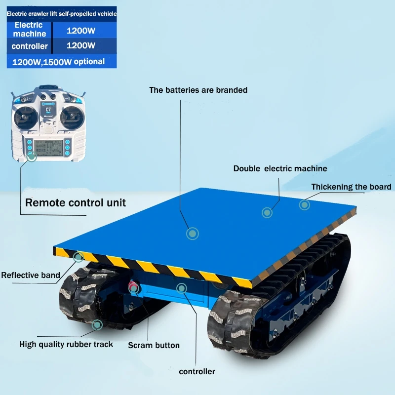 Good Quality All-terrain Tracked Electric Flatbed with Wireless Remote ...