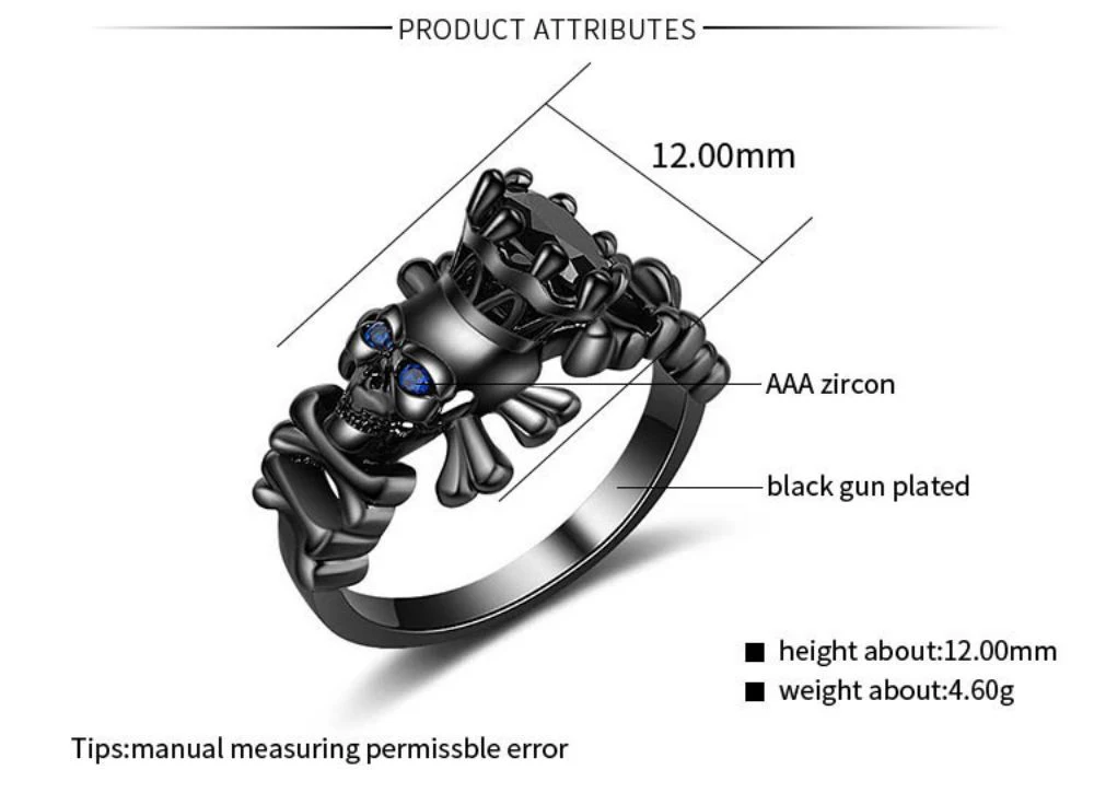 Hot Design Blue Eyes Skull Rings Women Black Zircon Punk Copper Rings ...
