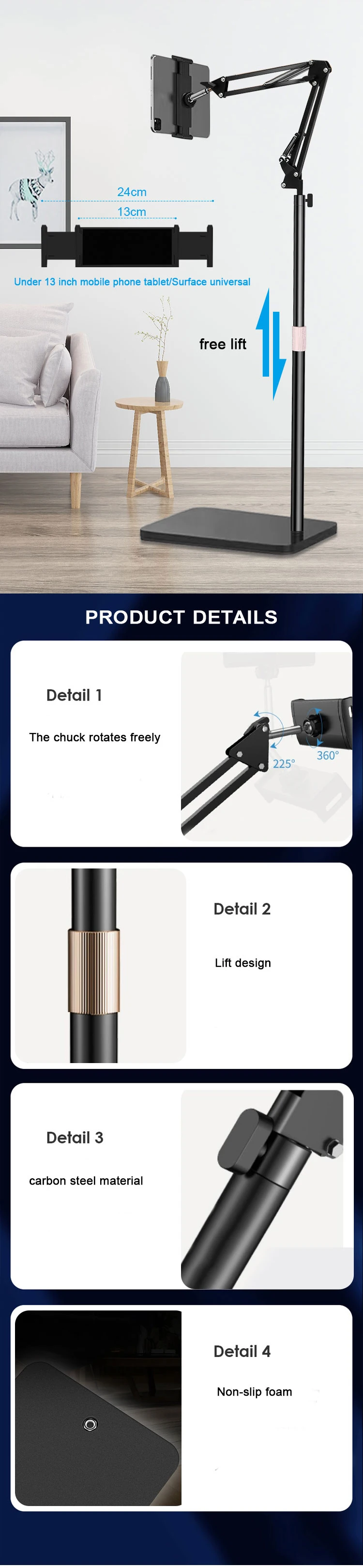 2022 Angle Height Retractable Floor Stand Live Streaming Tablet Cell ...