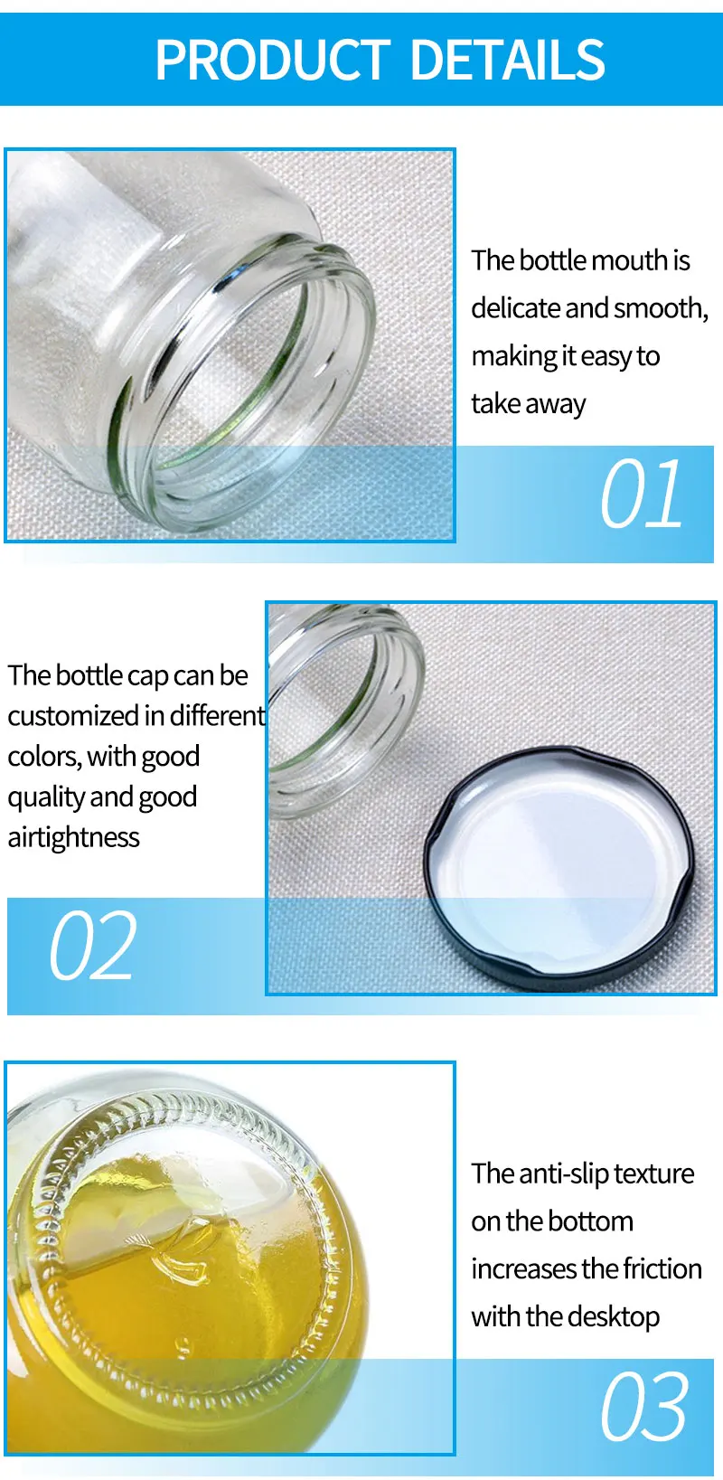 Wholesale 30ml 45ml 75ml 110ml 220ml 350ml 450ml 550ml 1000ml Empty Pickles Storage Glass Jam ...