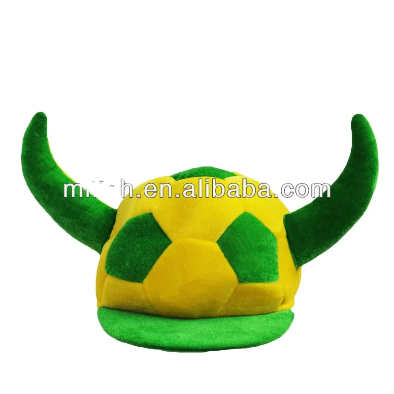 Yellow and Green Crazy Brazilian football fans helmet hat with horns MH ...