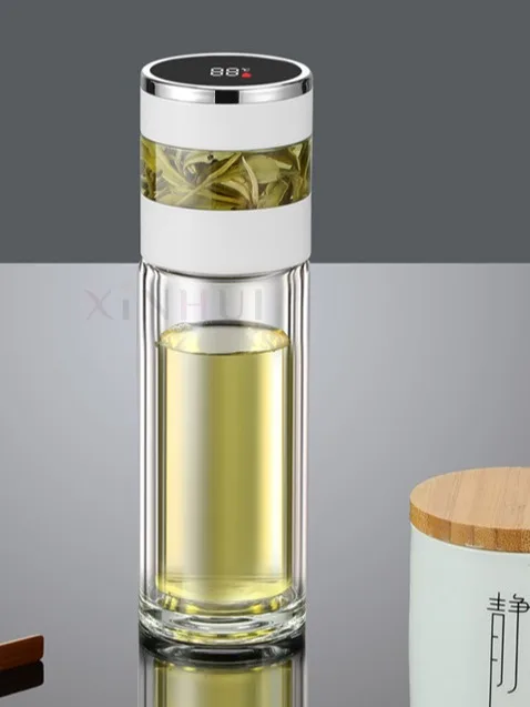 Custom Double Wall Glass Travel Tumbler Filter Water Led Display Separation Double Wall Glass ...