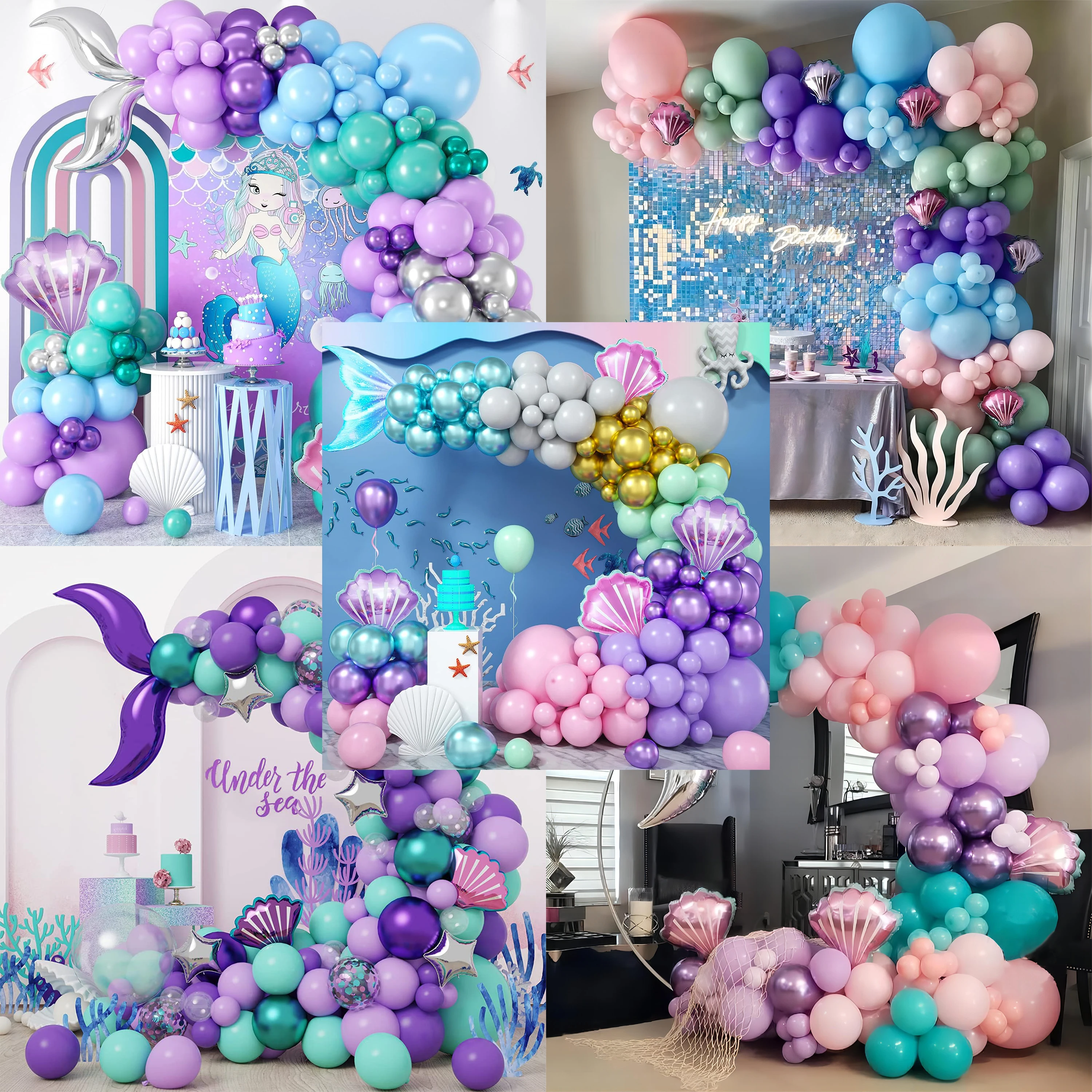 Custom Mermaid theme balloon arch garland kit purple blue balloon arch ...