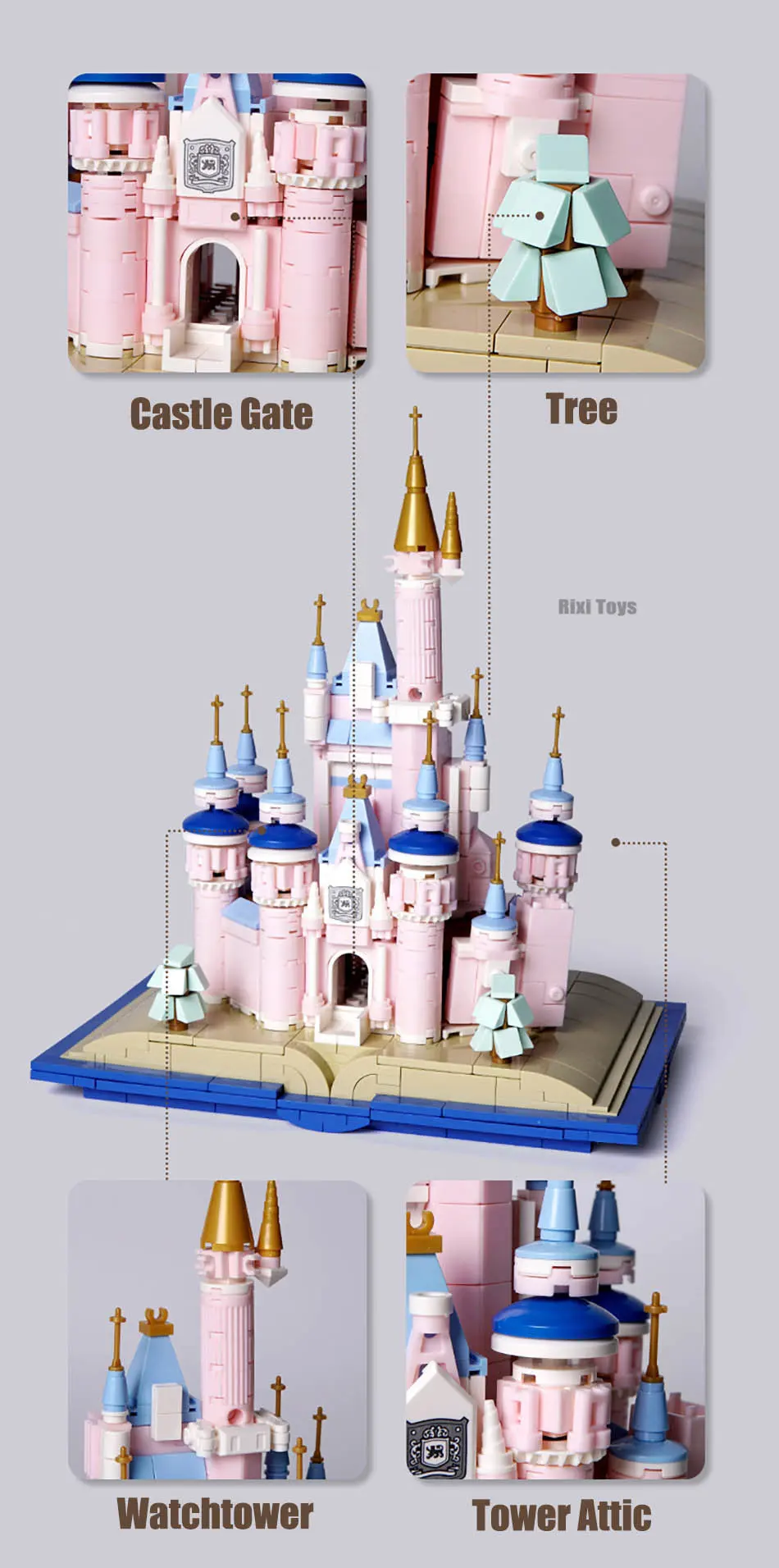 New Moc Fairytale Movie Tower Pink Princess Magic Castle Book With Led ...