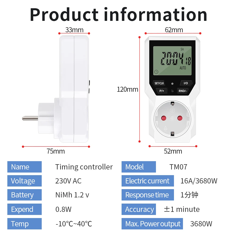 Digital Smart Timer Socket 16a Timer Eu Plug Power Control Device With ...
