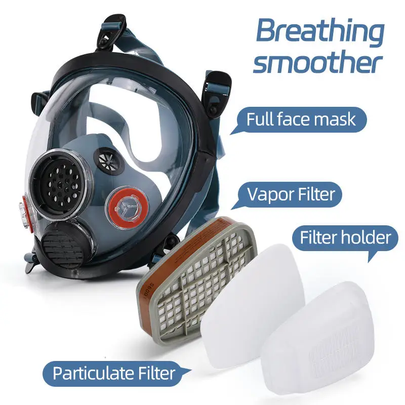 Spherical full-face silicone safety gas mask with fire-fighting dual ...