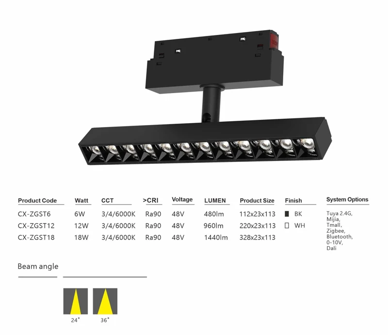 Tuya Zigbee Bluetooth CCT 48V Magnetic Track Lighting System