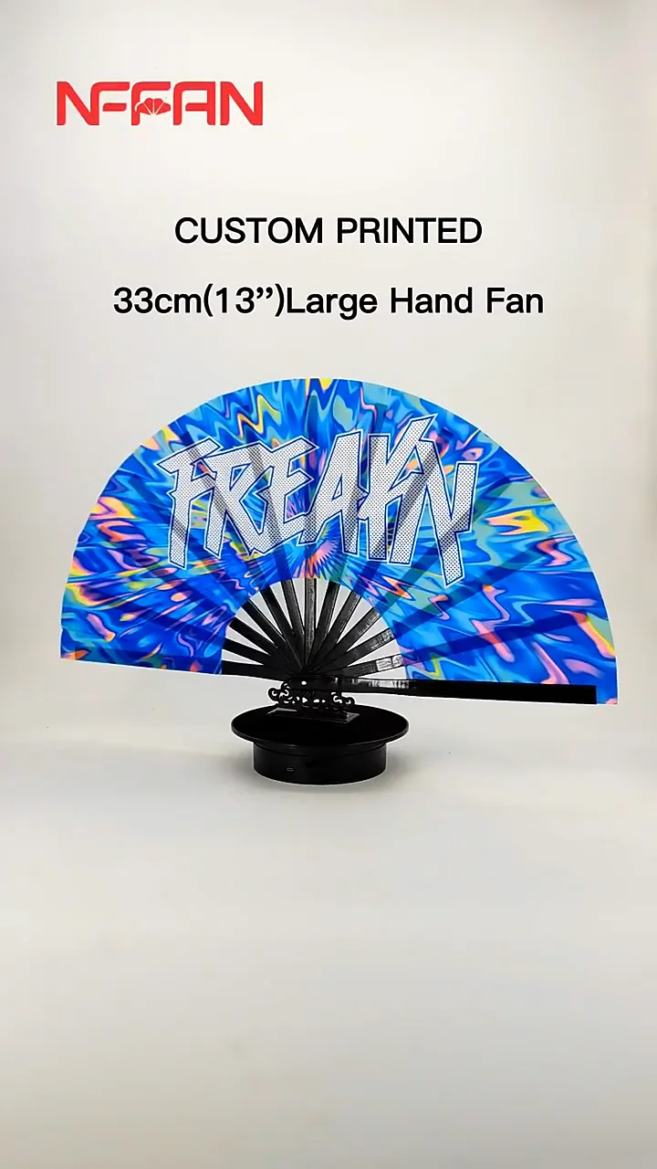 Custom Printed Rainbow Large Bamboo Rave Clack Hand Fan Bulk Festivals Pride Folding Shade