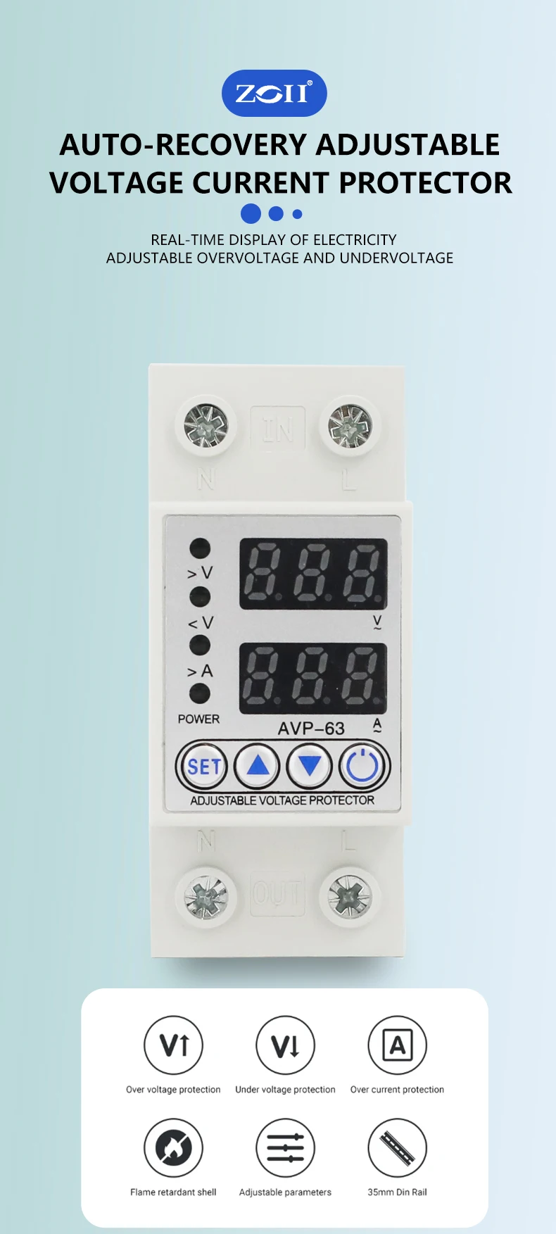 Adjustable Overvoltage and Undervoltage Protector - 2P 1A-63A