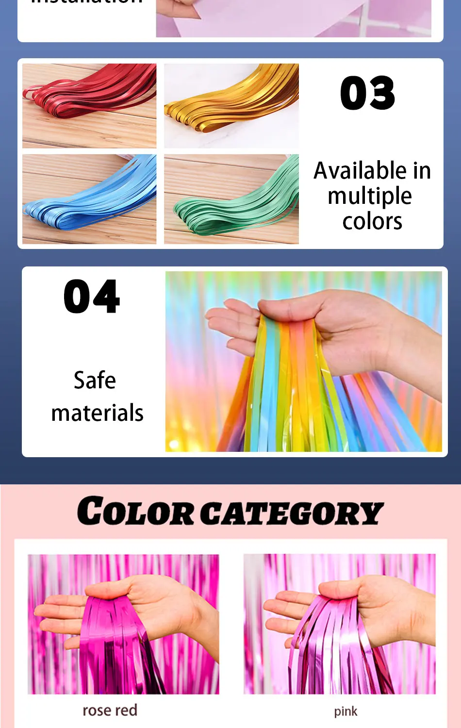 Graduation Decorations Plain Rain Foil Fringe Curtain Wedding Backdrop ...
