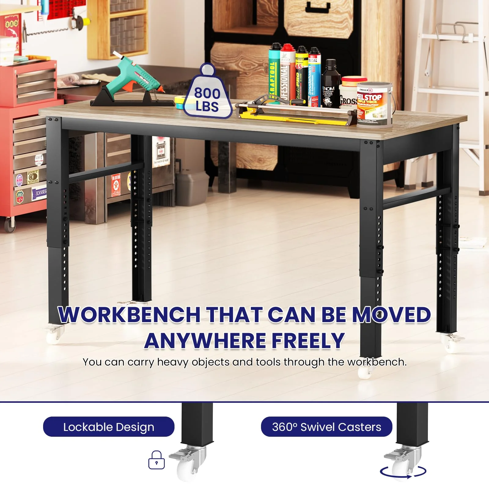 Heavy-duty Adjustable Workbench for Garage & Workshop