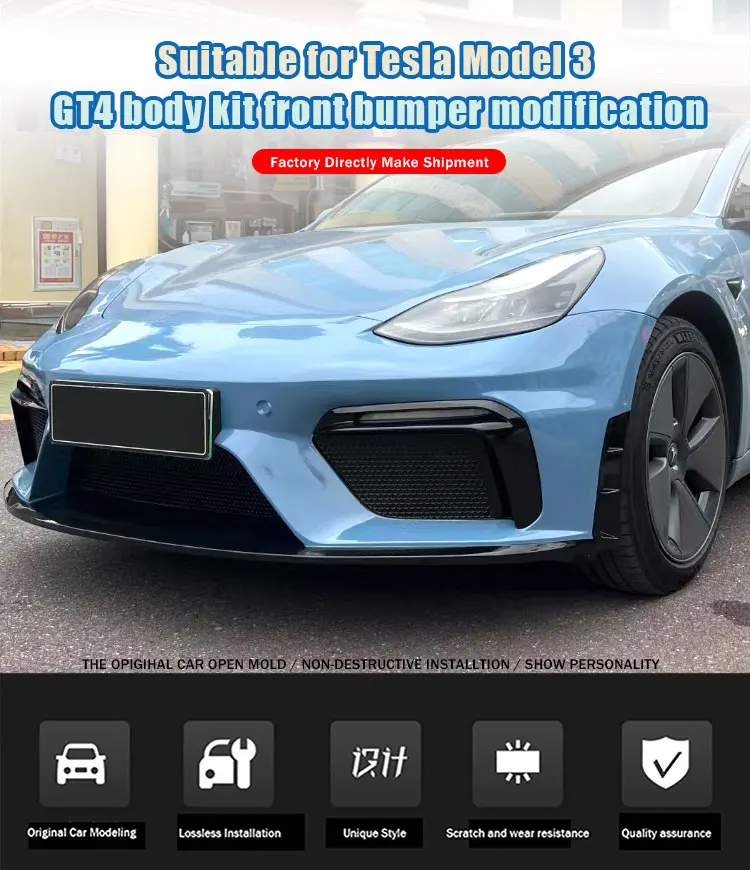 Front Bumper Replacement for Tesla Model 3 (2019-2022) - Primer Color ...