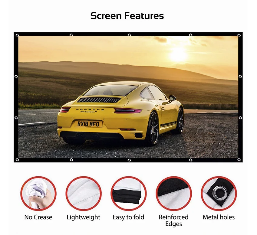 16: 9 100 Inch Projector Screen Home Projection Screen Cloth Outdoor ...
