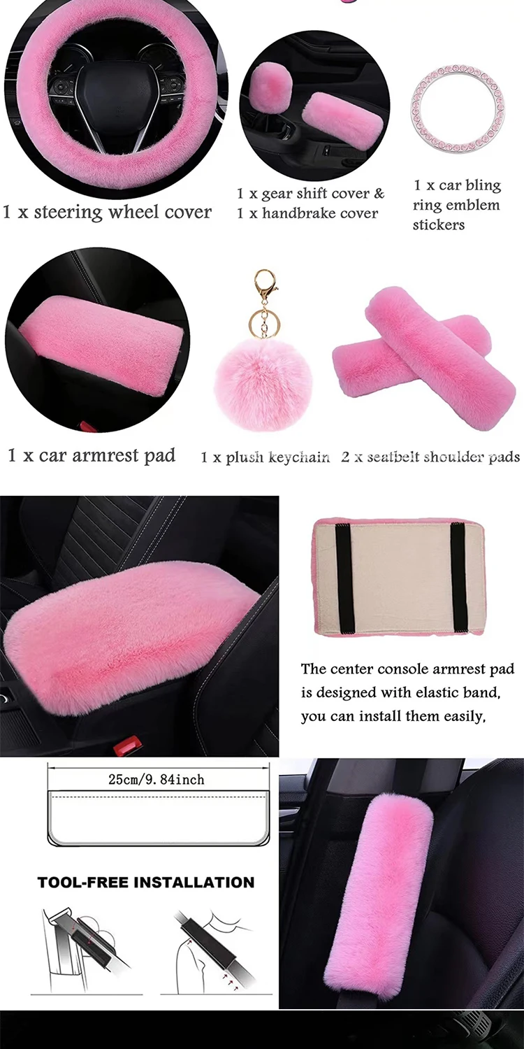 Universal Steering Wheel Cover Set Plush Armrest Cushion Shoulder Cover ...