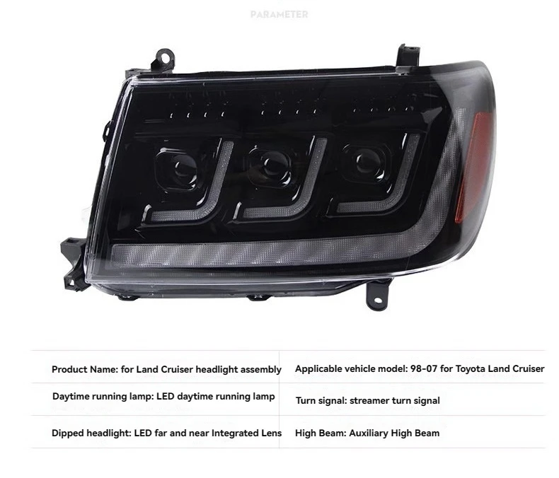 Auto Parts for Toyota Land Cruiser LC100 98-07 Headlight Assembly 4700 Modified LED Day Running ...