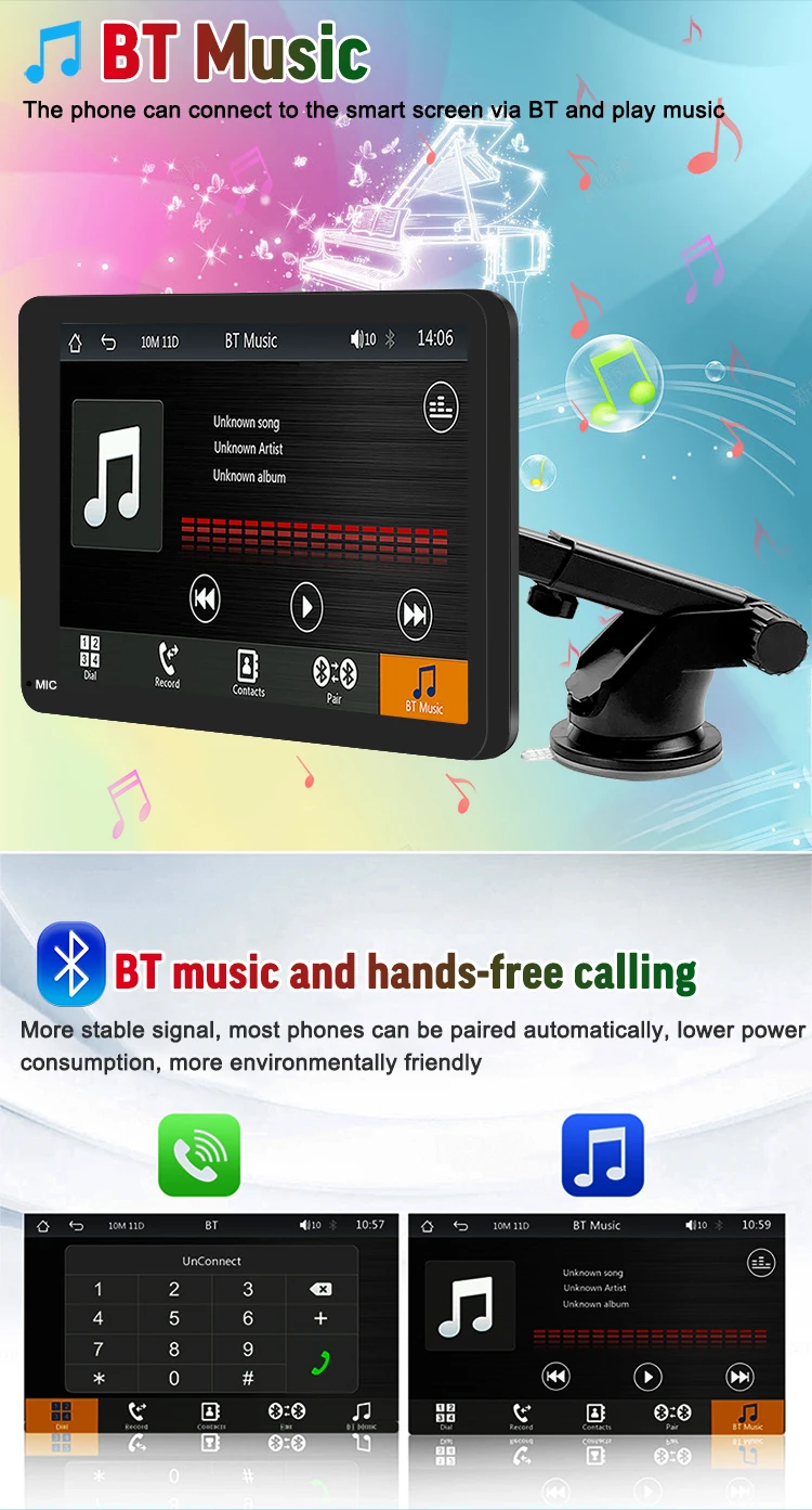 7 Inch Portable Carplay - Smart Car Radio with Bluetooth