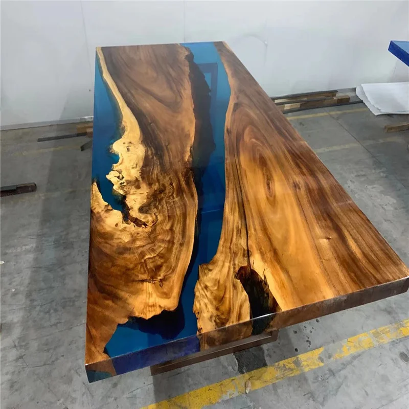 Epoxy Table American White Walnut Slab + Clear Black Epoxy Resin Custom ...