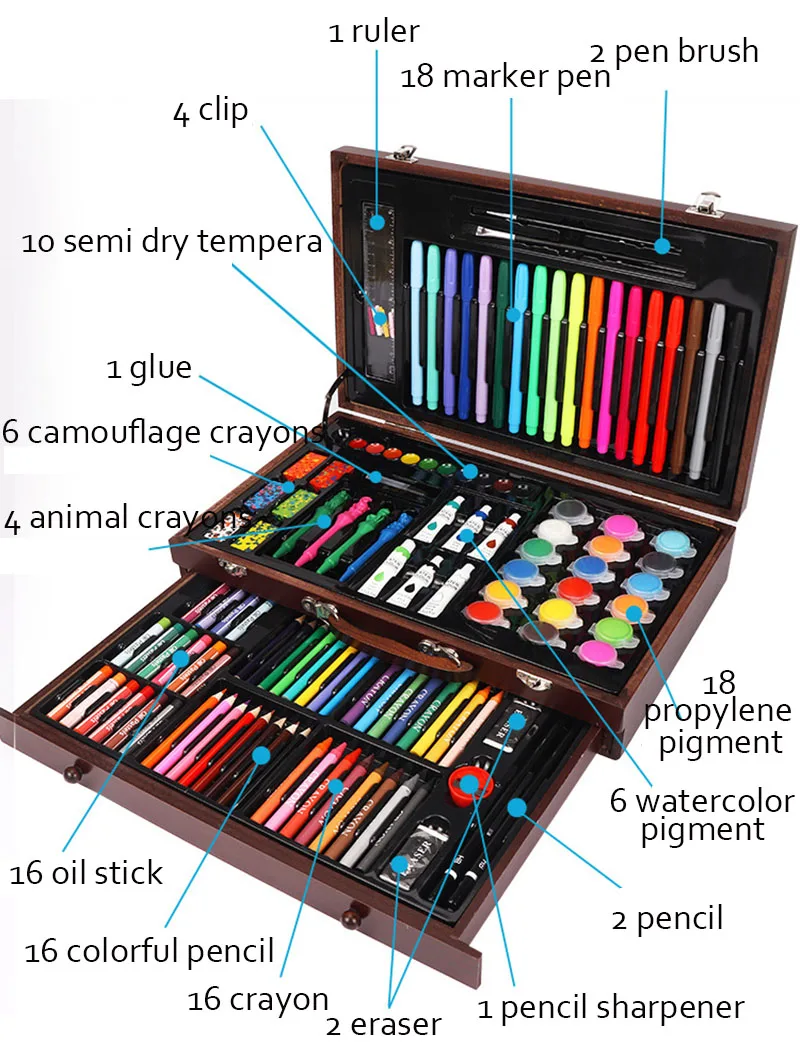 Professional Art Set Deluxe Art Set in Wooden Case for Painting ...