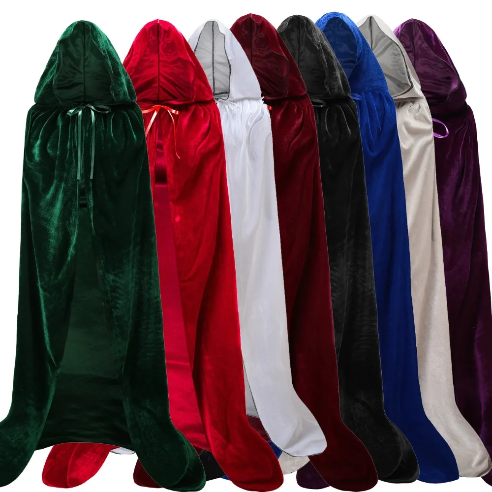 Vampire Hooded Cloak Medieval Witch Robe Cape Floor-length Halloween ...