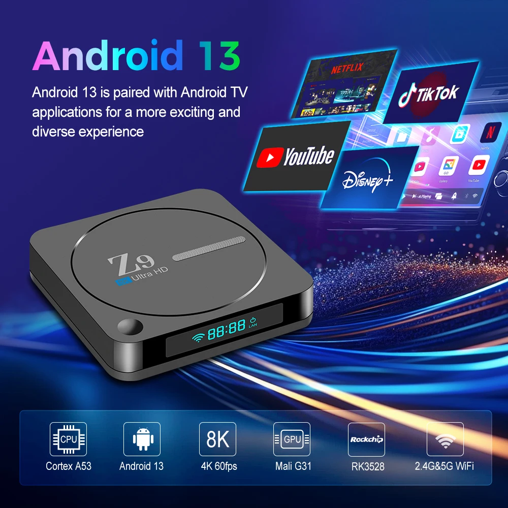 OTT Android Box Z9 Smart RK3528 SPEC 8K 2.4G /5G Dual-band Wifi Android 13.0 Apk Wholesale Price ...