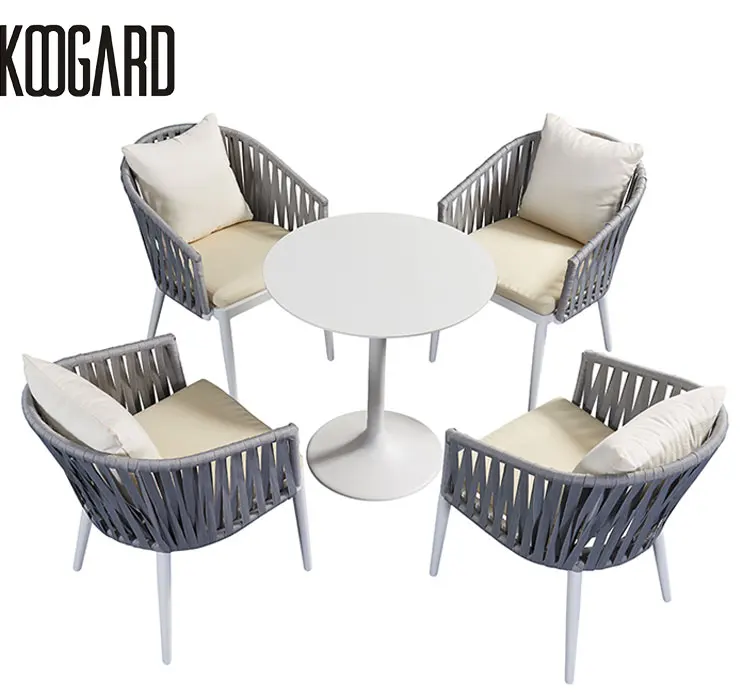 White Round Outdoor Patio Sets Woven Rope Garden Table And Chairs ...