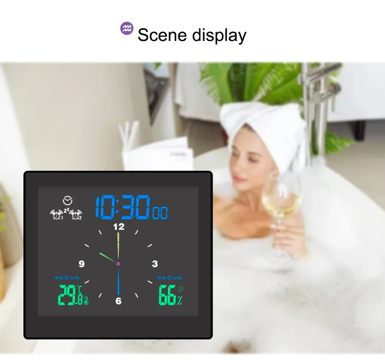 Thermometer Hygrometer Ip65 Waterproof Wall Clock Dual Alarms Timer Temp Humidity Meter ...